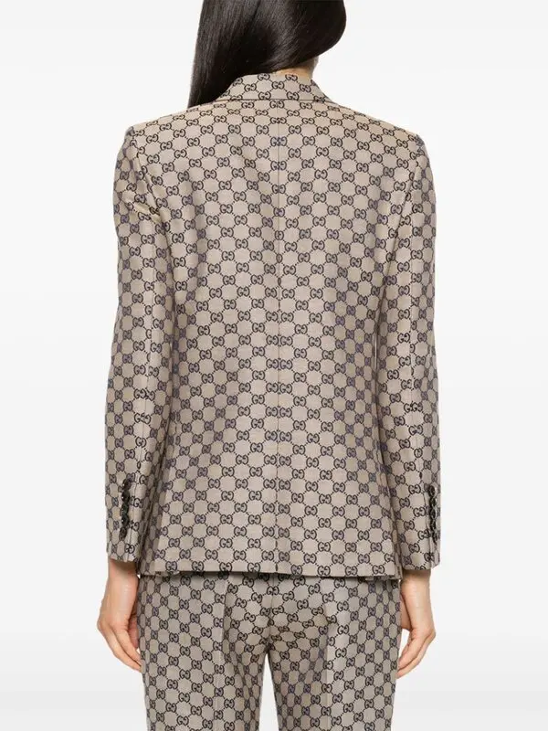 Gucci Gg-embroidered Single-breasted Blazer - Neutrals