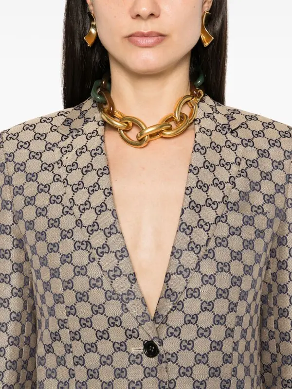 Gucci Gg-embroidered Single-breasted Blazer - Neutrals