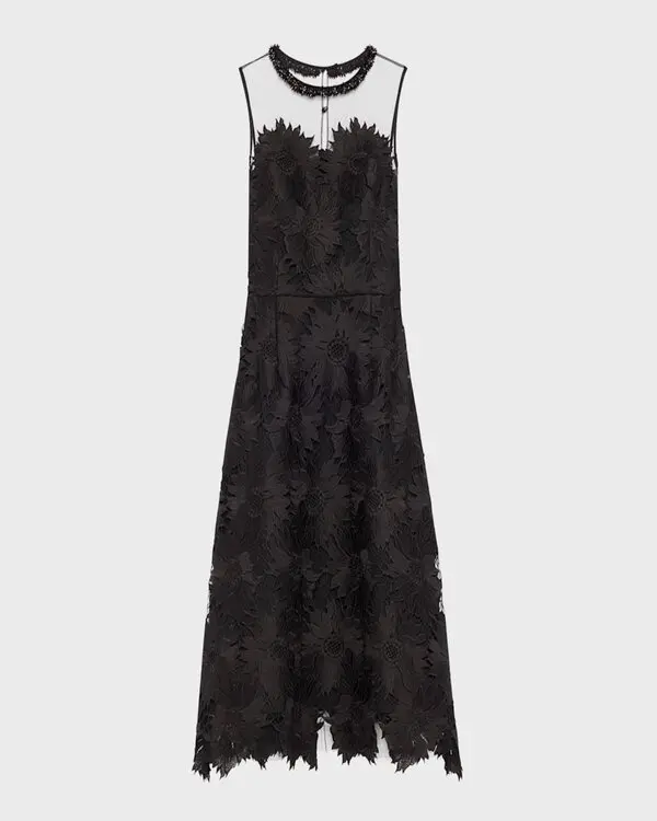 chinese dress ladies 3/4-Sleeve Lace Overlay Cocktail Dress in Black