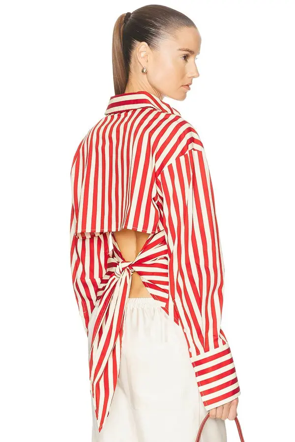 SIMONMILLER Loch Poplin Button Up Shirt - Venetian Red Stripe
