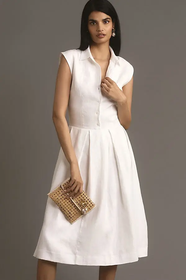 Reformation Prim Linen Midi Dress In White - 40% Off | Editorialist