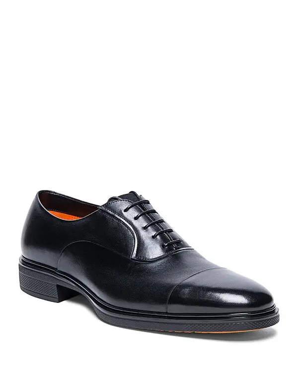 Santoni Cap Toe Leather Dress Shoes - Black