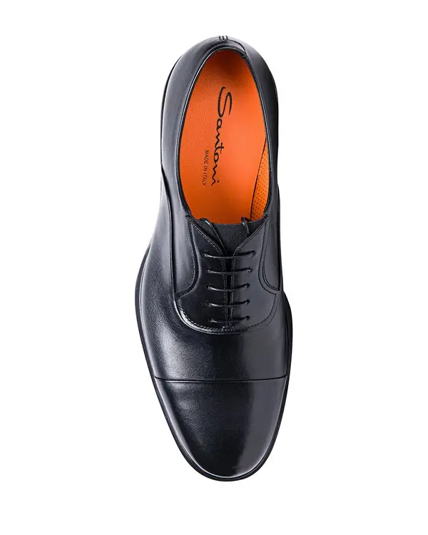 Santoni Cap Toe Leather Dress Shoes - Black