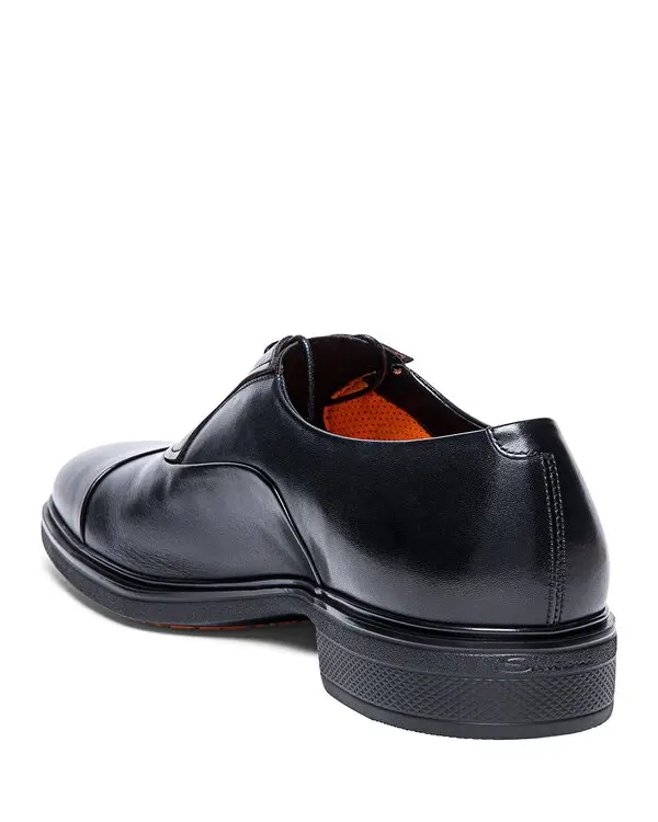 Santoni Cap Toe Leather Dress Shoes - Black