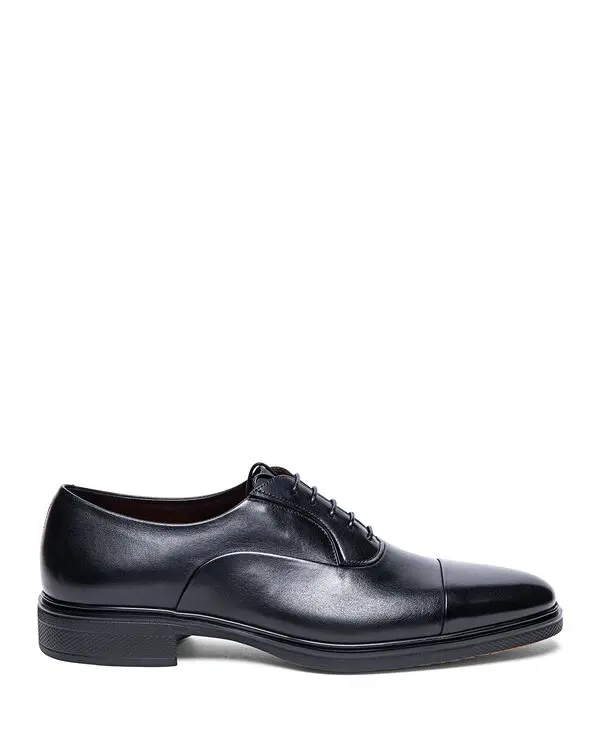 Santoni Cap Toe Leather Dress Shoes - Black