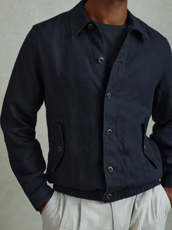 REISS Cadiz Linen Elasticated Hem Overshirt
