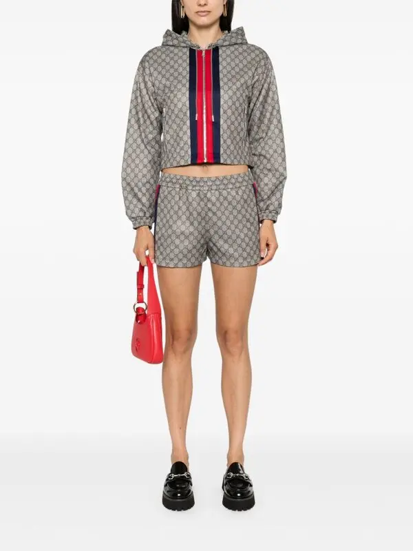 Gucci Gg-logo Zip-up Cropped Jacket - Brown