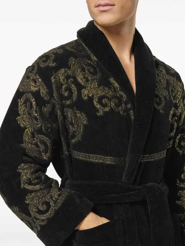 Versace Barocco-embroidered Belted Bath Robe