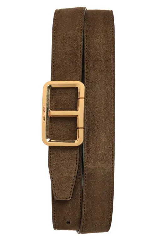 TOM FORD Scored Suede T-buckle Belt - 1e043 Army Green