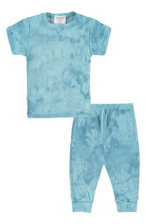PAIGELAUREN Marble Dye Rib T-shirt & Pants Set - Teal