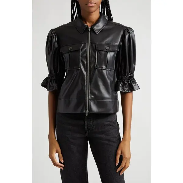 Cinq À Sept Holly Ruffle Faux Leather Jacket - Black