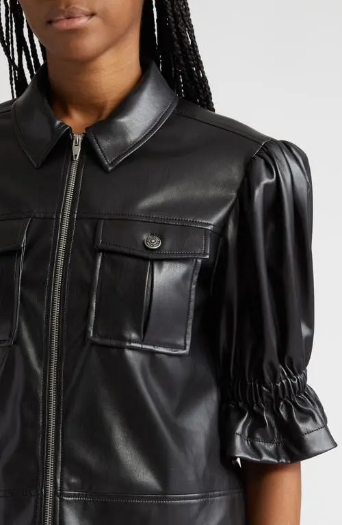 Cinq À Sept Holly Ruffle Faux Leather Jacket - Black