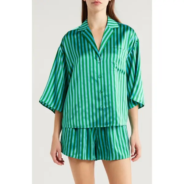 Lunya Washable Silk Button-up Short Pajamas - Halcyon Stripe