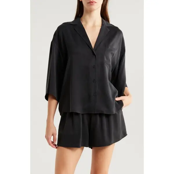 Lunya Washable Silk Button-up Short Pajamas - Immersed Black