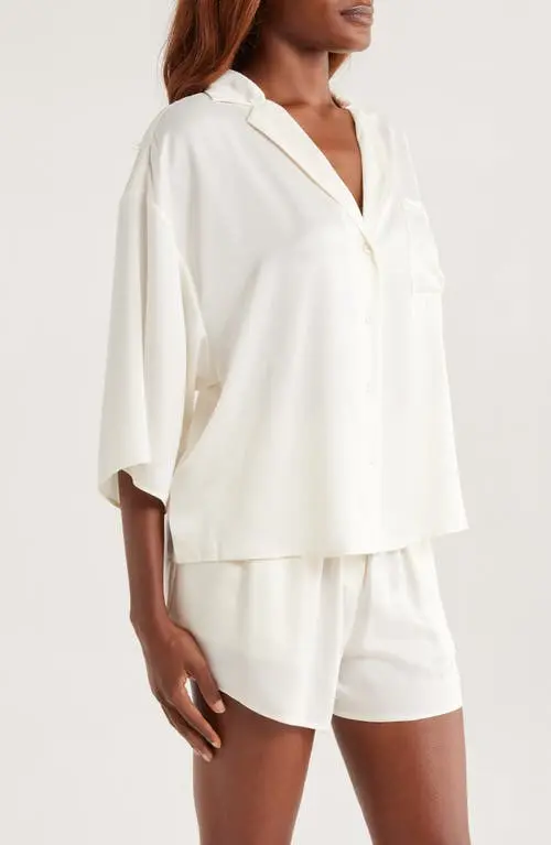 Lunya Washable Silk Button-up Short Pajamas - Tranquil White