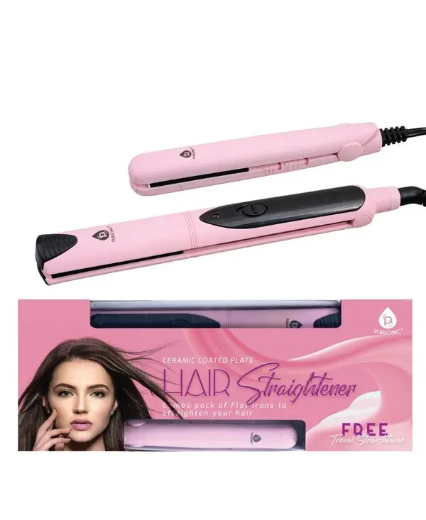 PURSONIC Professional Salon Quality Flat Iron Hair Straightener With A Free Travel Straightener - Pink