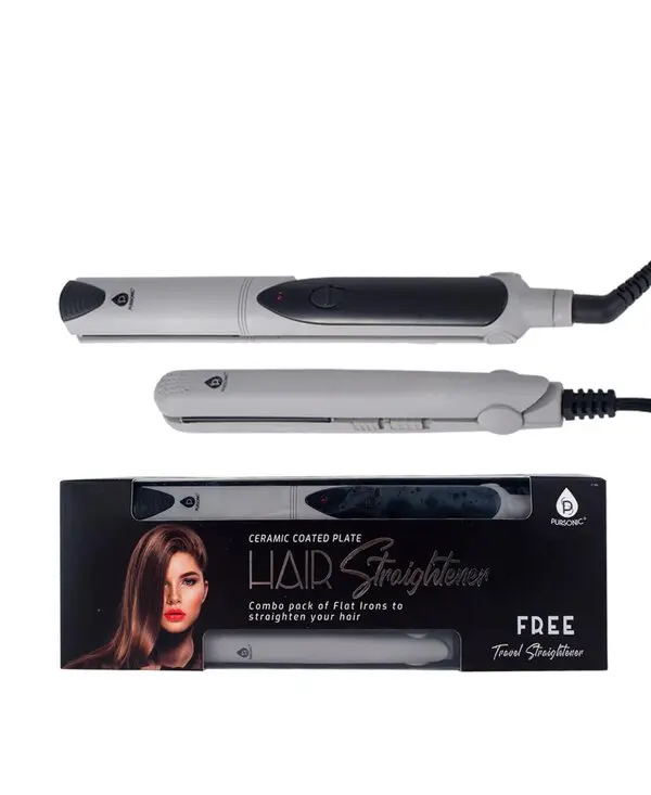PURSONIC Professional Salon Quality Flat Iron Hair Straightener With A Free Travel Straightener - Silver