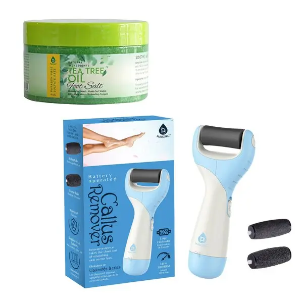 PURSONIC Foot Care Bundle: Tea Tree Oil Foot Salt & Pedi Perfect Foot File - Light,pastel Blue