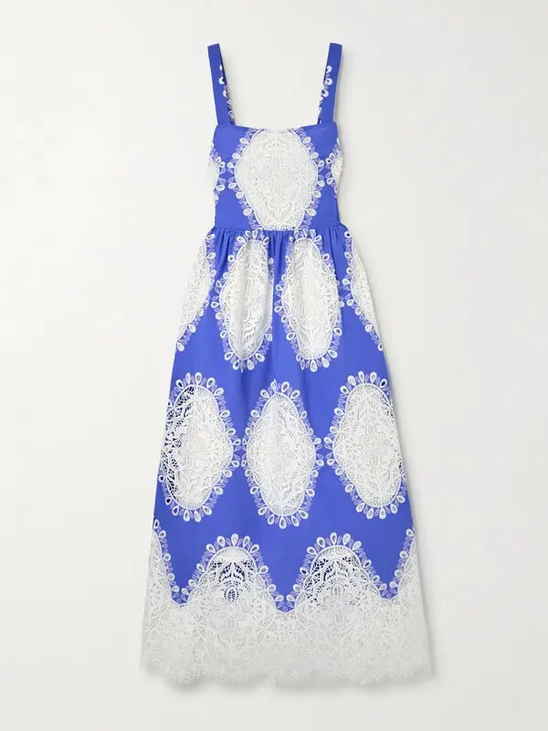 Borgo De Nor Ninet Embroidered Guipure Lace-trimmed Woven Midi Dress - Blue