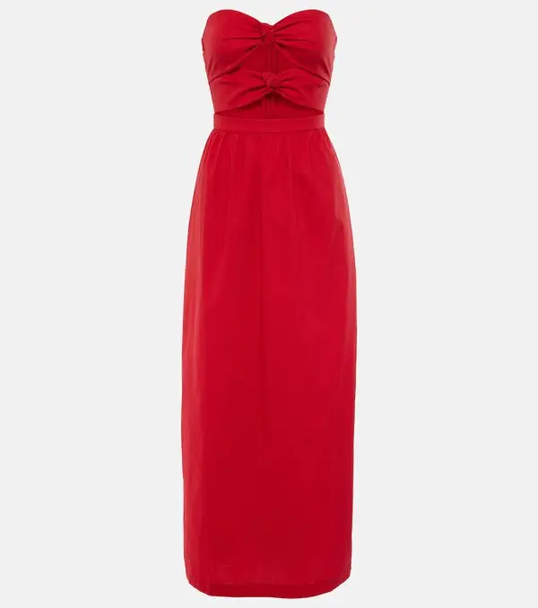 ADRIANA DEGREAS Gathered Cotton Jersey Maxi Dress - Red