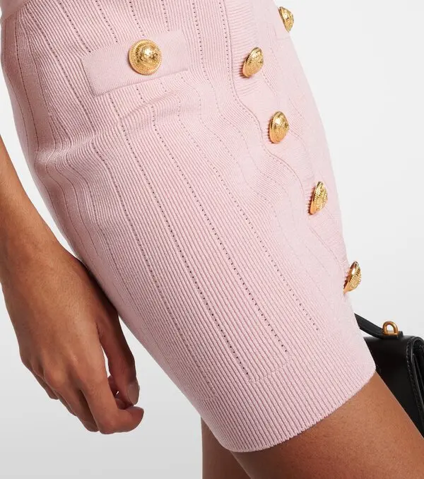 Balmain High-rise Knitted Miniskirt - Pink