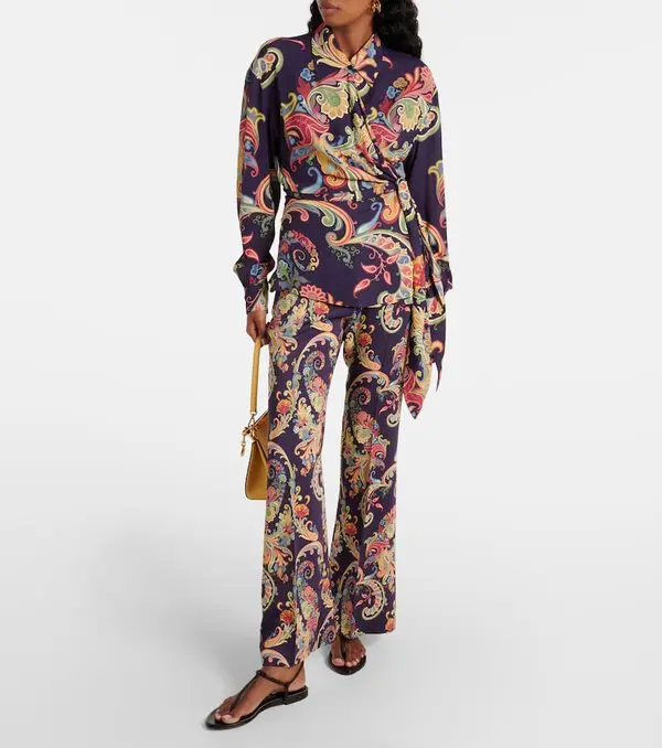 Etro Paisley Print Flared Trousers - Blue