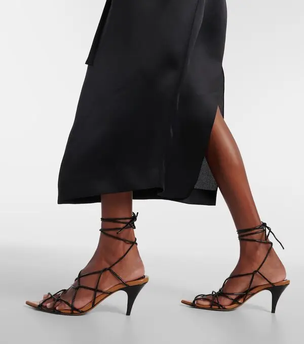Khaite Arden 75 Leather Sandals - Black