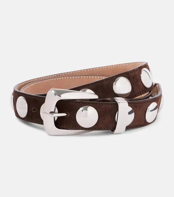 Khaite Benny Studded Suede Belt - Brown
