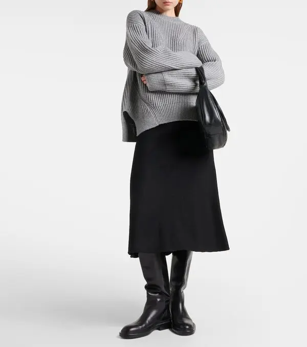 JIL SANDER Wool Midi Skirt - Black