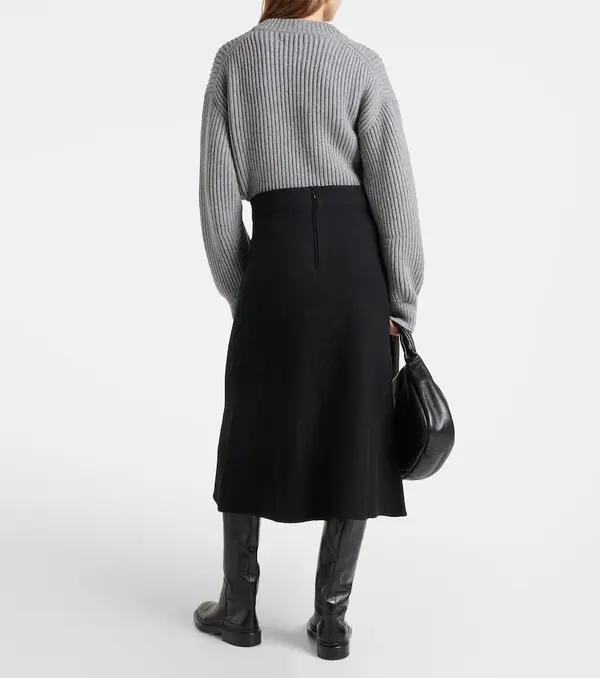 JIL SANDER Wool Midi Skirt - Black