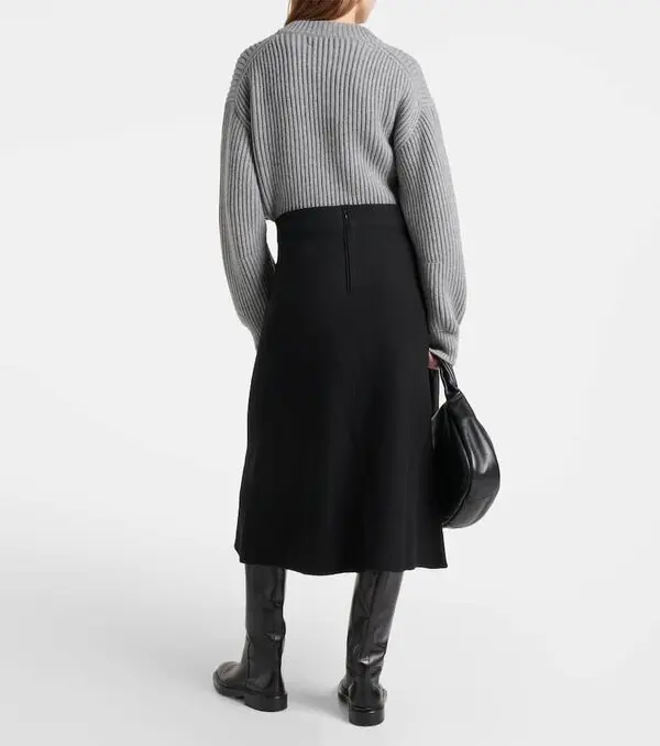 JIL SANDER Wool Midi Skirt - Black