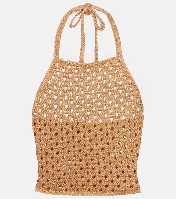 Etro Crochet Cotton Halter Top With Self-ties