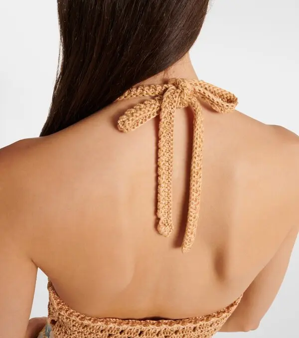 Etro Crochet Cotton Halter Top With Self-ties