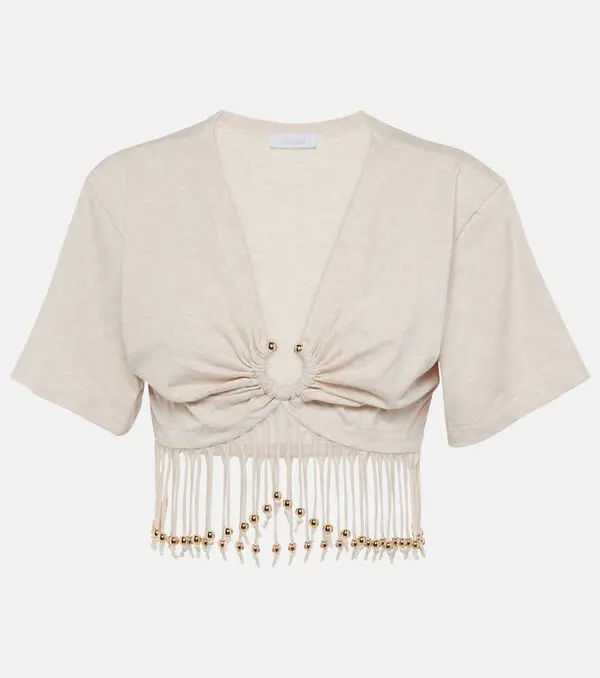 Rabanne Fringed Beaded Crop Top - Neutrals