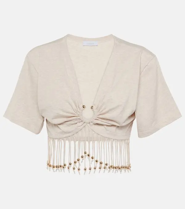 Rabanne Fringed Beaded Crop Top - Neutrals