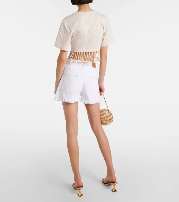 Rabanne Fringed Beaded Crop Top - Neutrals