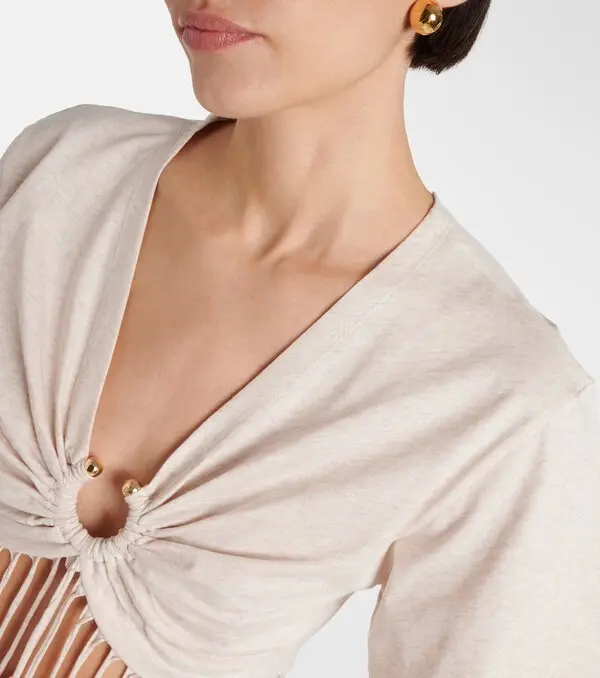 Rabanne Fringed Beaded Crop Top - Neutrals