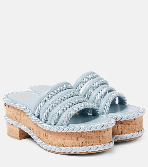 Valentino Garavani Vlogo Summerblocks Leather Platform Mules - Blue