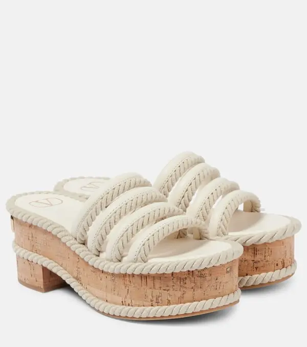 Valentino Garavani Vlogo Summerblocks Leather Platform Mules - White