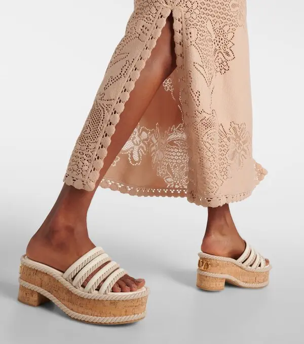 Valentino Garavani Vlogo Summerblocks Leather Platform Mules - White