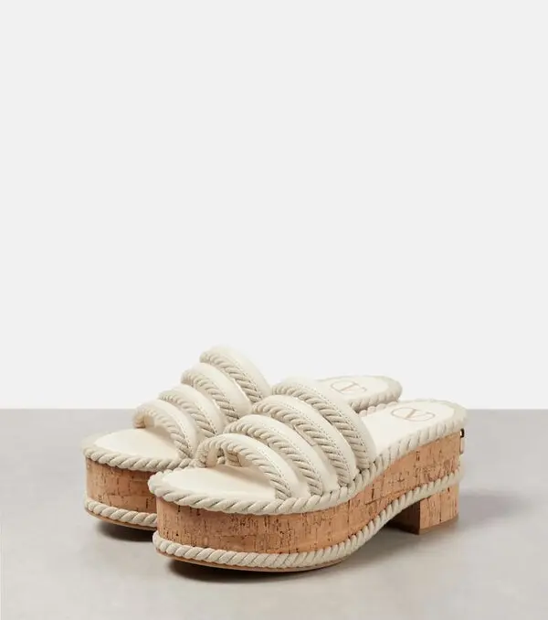 Valentino Garavani Vlogo Summerblocks Leather Platform Mules - White