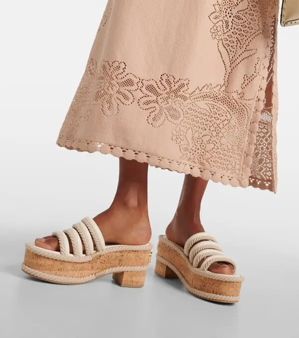 Valentino Garavani Vlogo Summerblocks Leather Platform Mules - White