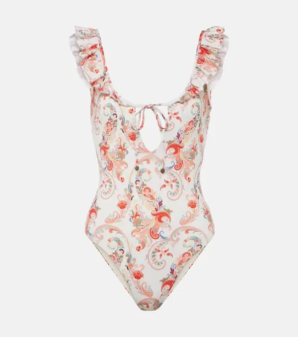Etro Ruffled Paisley Swimsuit - White