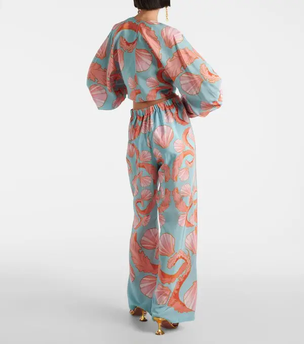 ADRIANA DEGREAS Printed High-rise Silk Wide-leg Pants