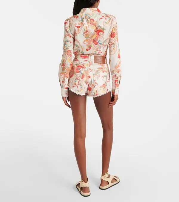 Etro Mid-rise Denim Paisley Shorts - Multicoloured