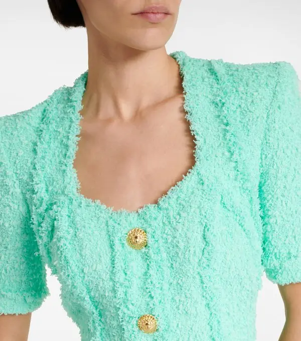 Balmain Embellished Tweed Minidress - Green
