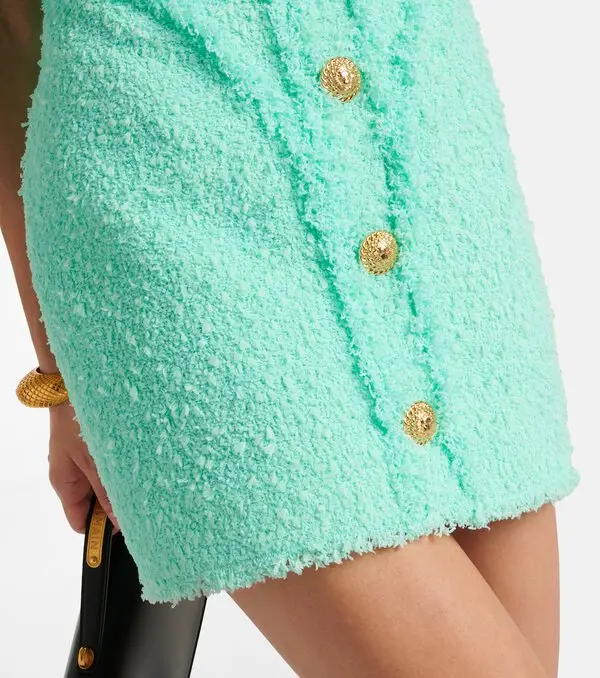 Balmain Embellished Tweed Minidress - Green