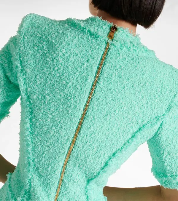 Balmain Embellished Tweed Minidress - Green