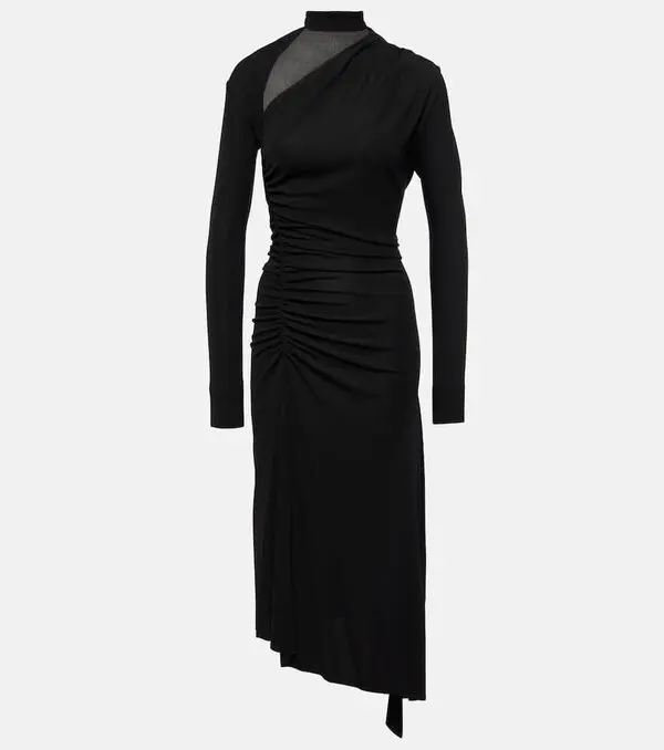 Victoria Beckham Asymmetric Ruched Midi Dress - Black