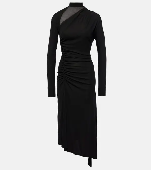 Victoria Beckham Asymmetric Ruched Midi Dress - Black